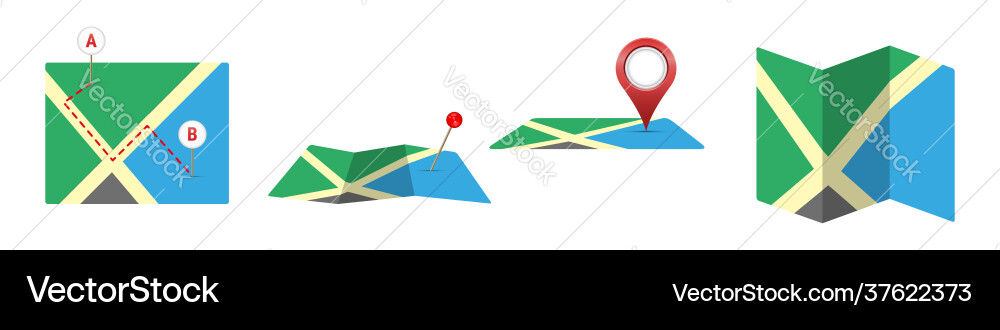 Map 3d icons route pinned teardrop marker Vector Image
