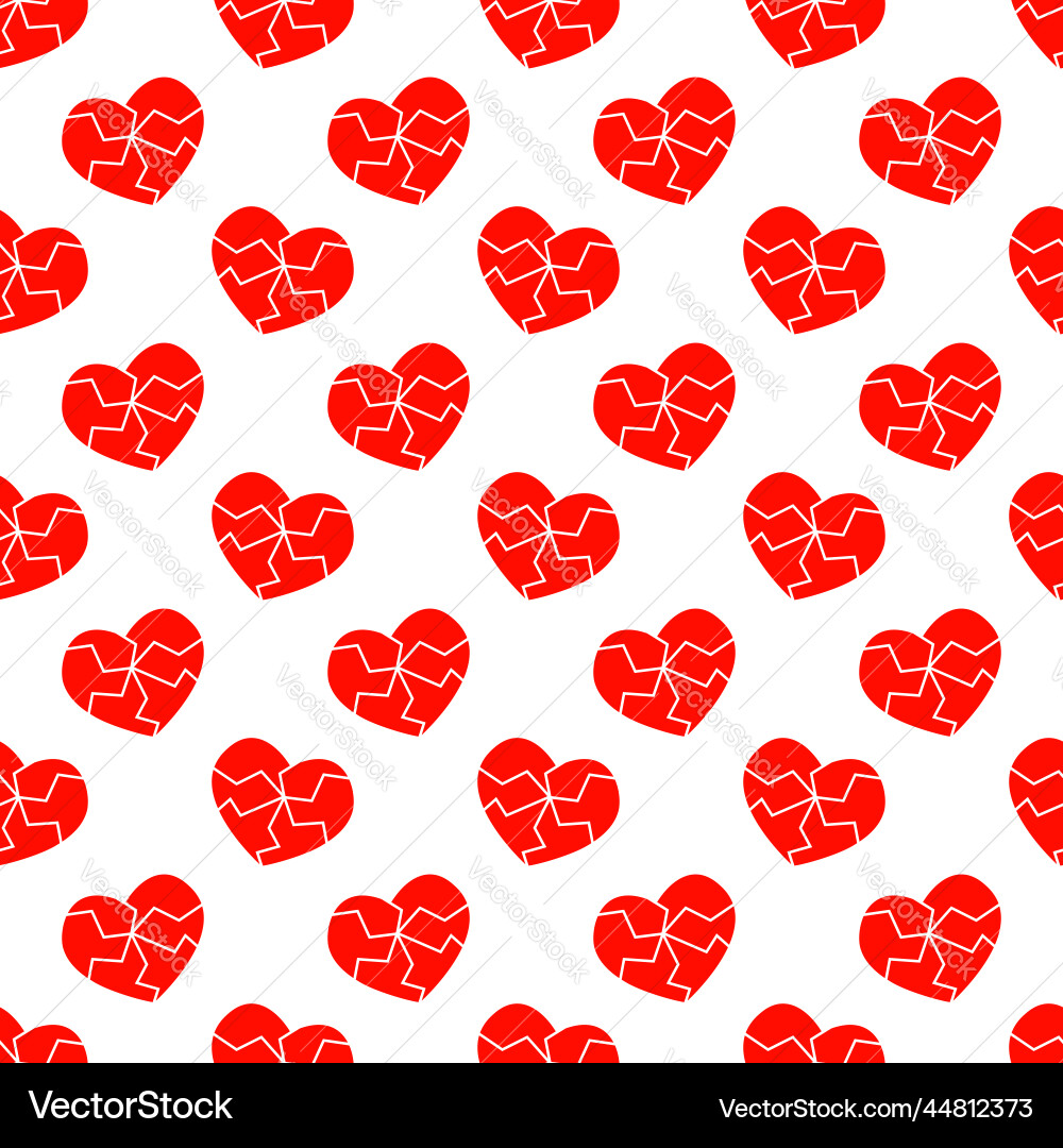 Red cracked heart icons seamless pattern symbol Vector Image