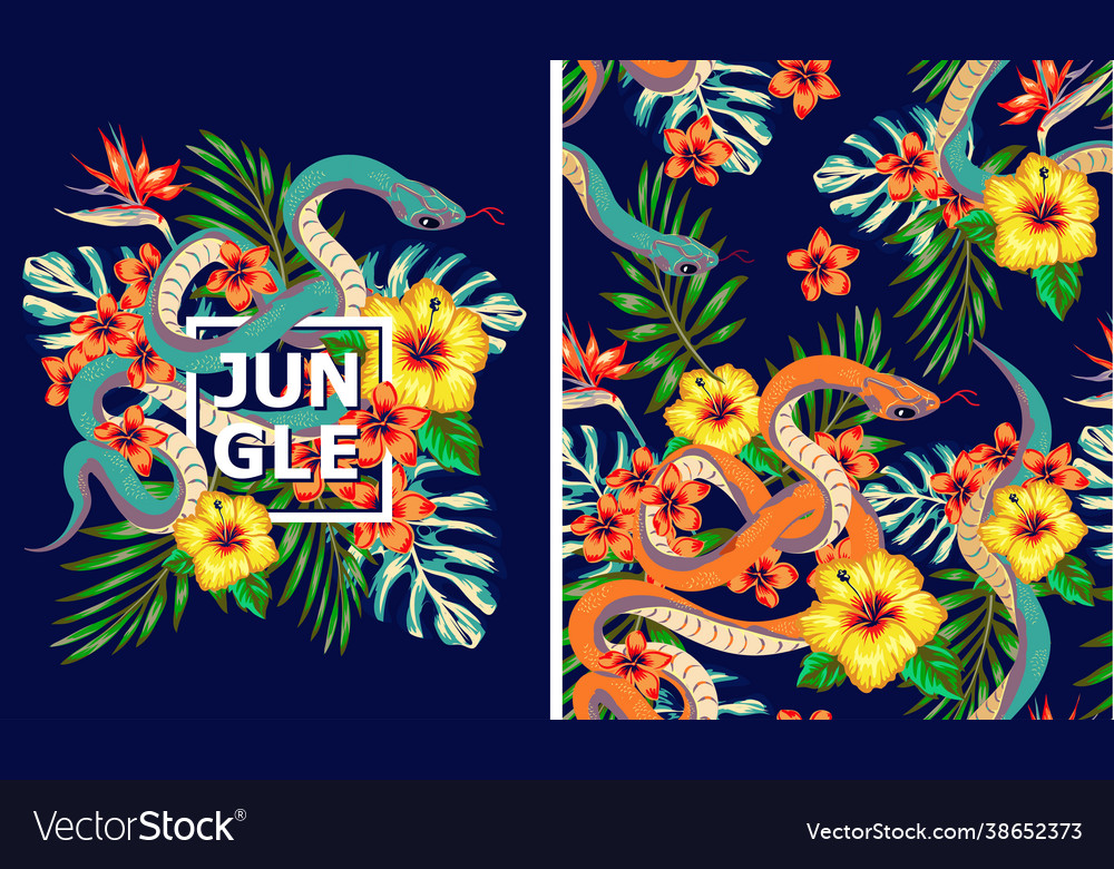Set art a snake in jungle sketch Royalty Free Vector Image