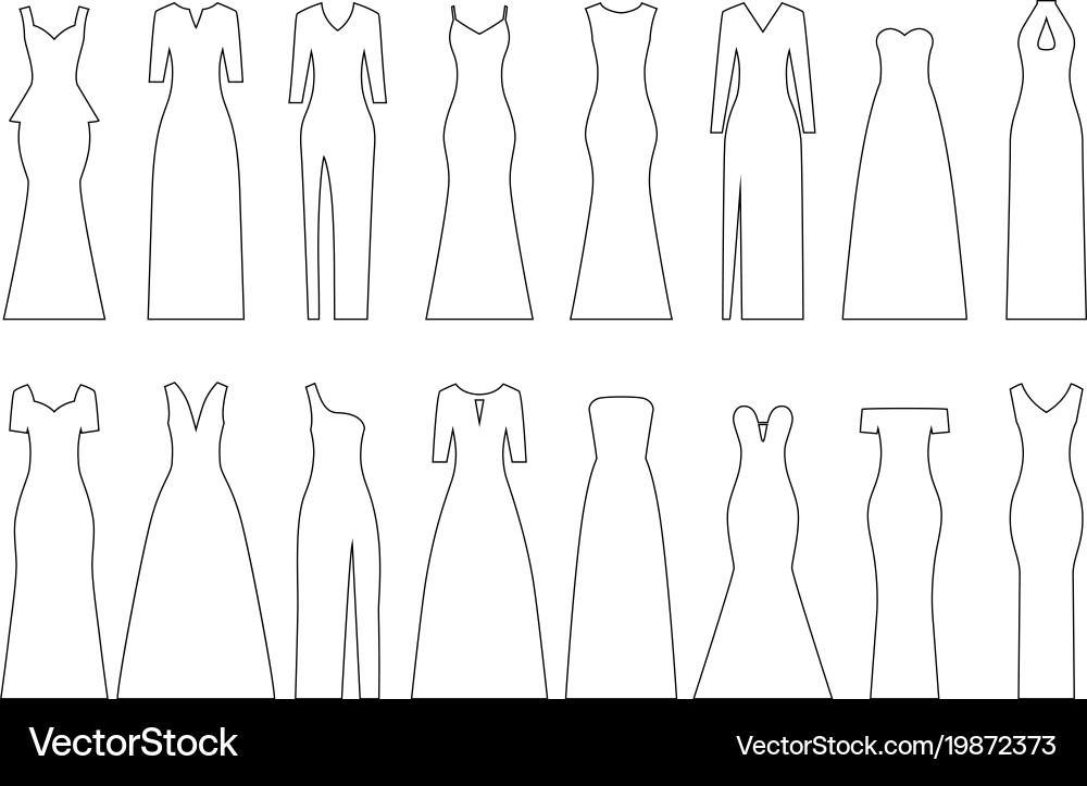 Set of contours evening dresses Royalty Free Vector Image