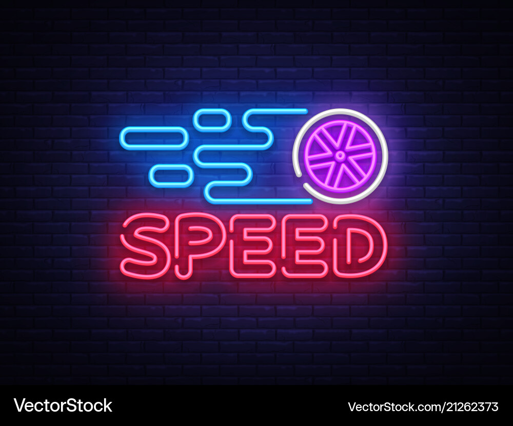 Speed night neon logo racing sign Royalty Free Vector Image