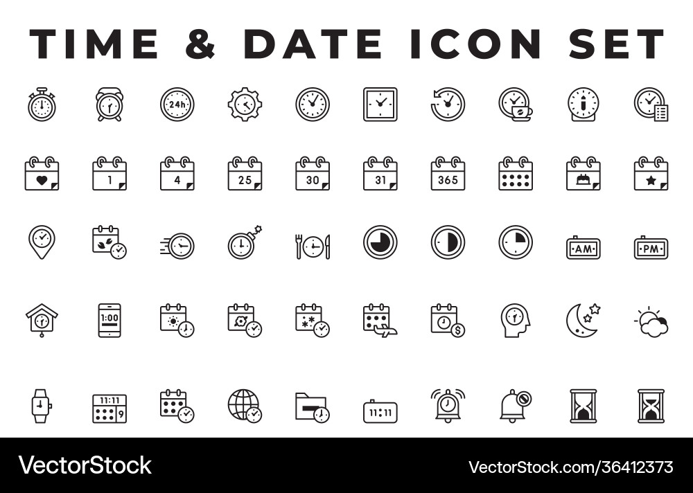 Time and date lineal icon set pack mangement Vector Image
