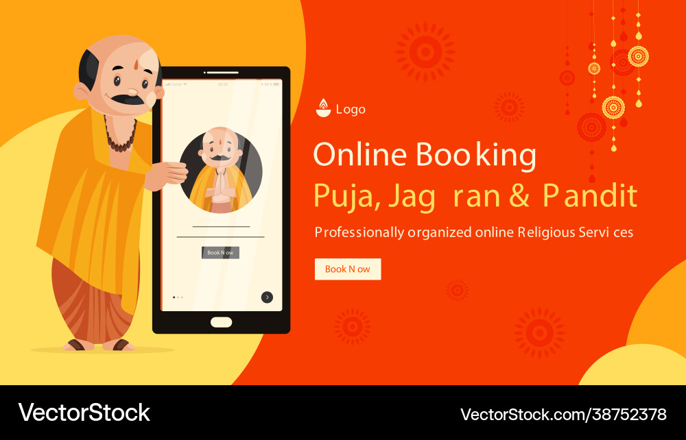 Banner design online booking pandit Royalty Free Vector
