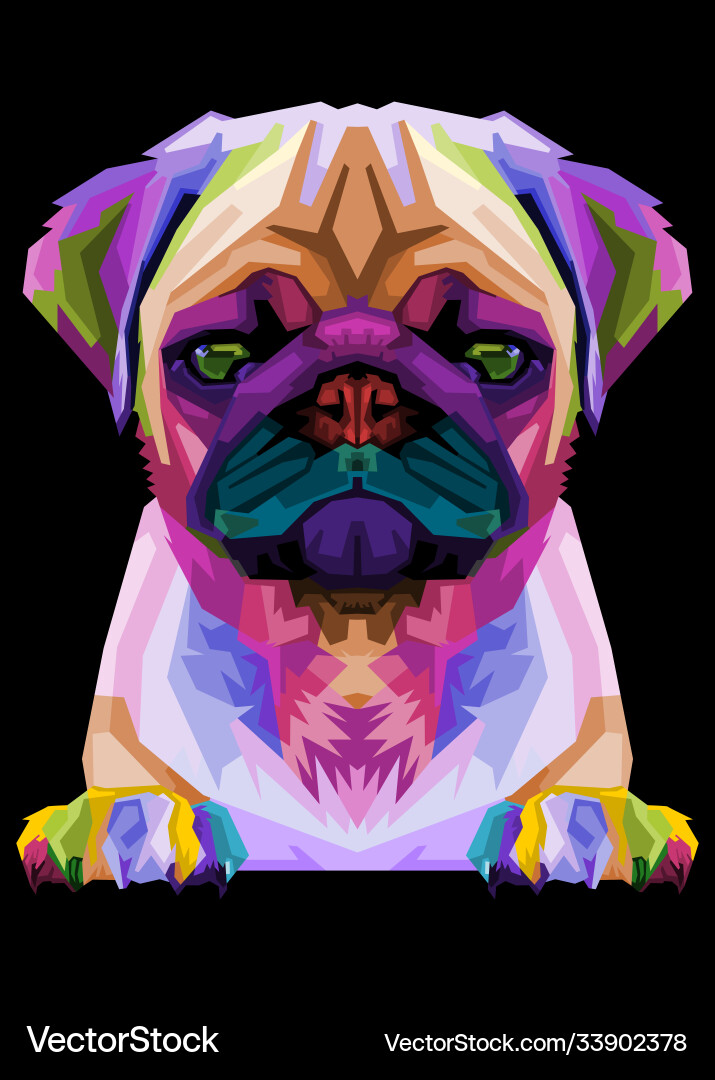Cute pug on geometric pop art style abstract Vector Image