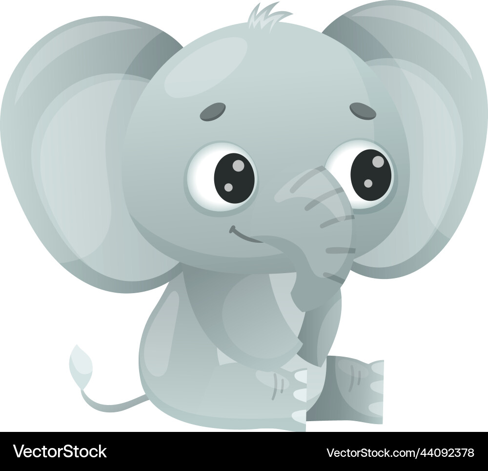 Funny grey elephant with large ear flaps and trunk