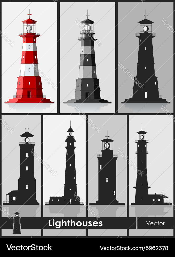 Lighthouses set of huge Royalty Free Vector Image