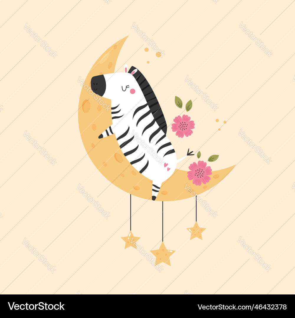 Little cute zebra sleeping on the moon Royalty Free Vector