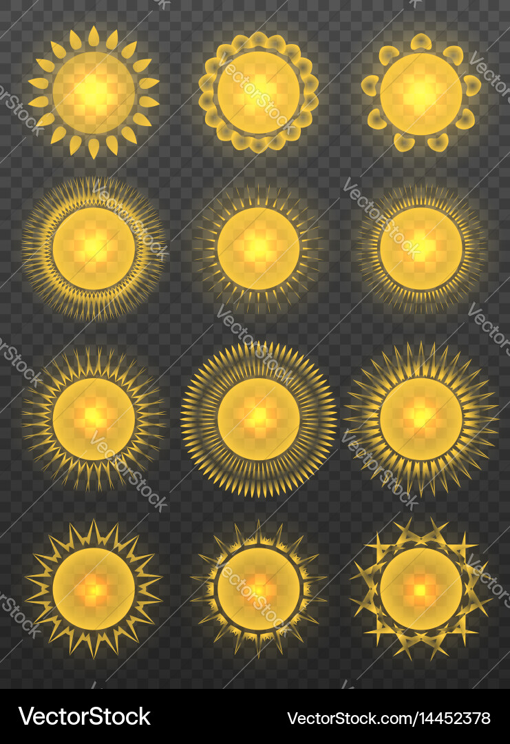 Set of various transparent suns Royalty Free Vector Image