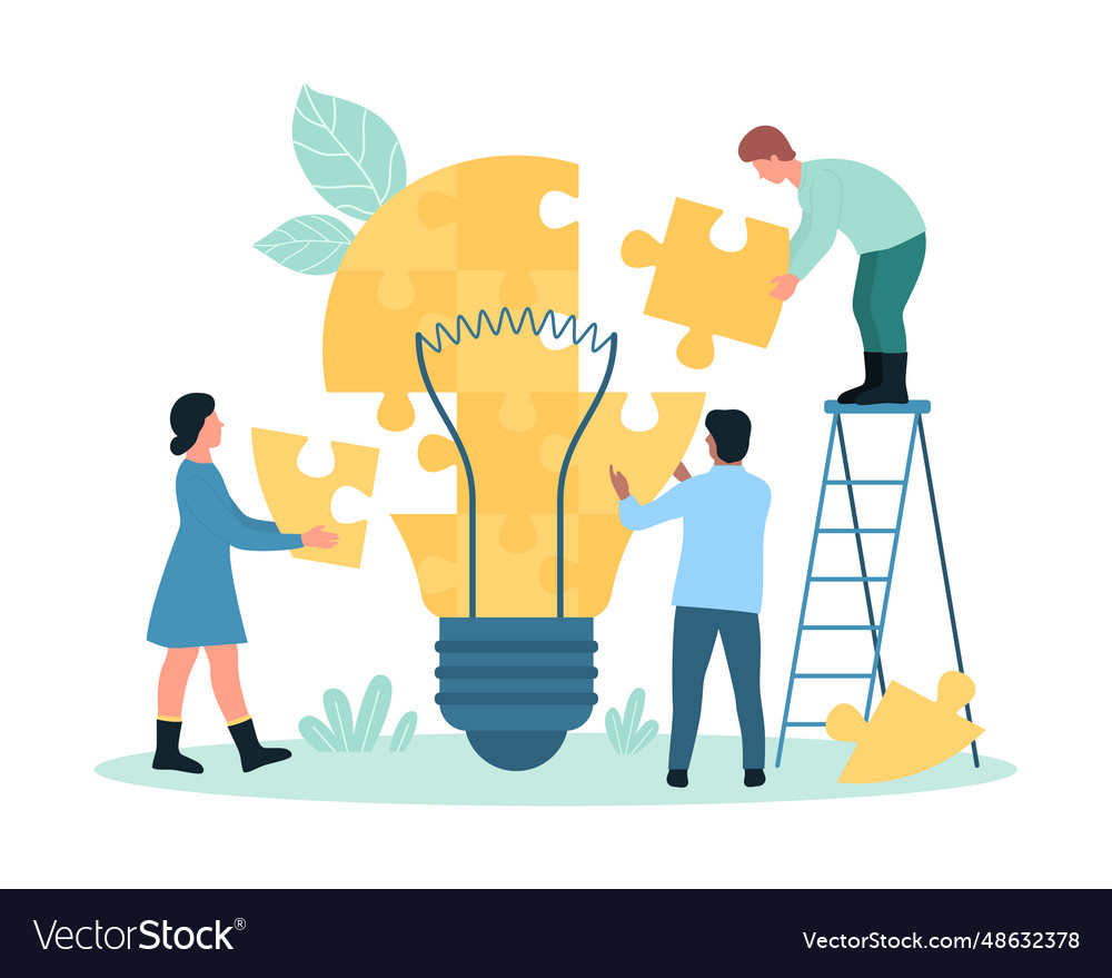 Teamwork to develop creative idea tiny people Vector Image