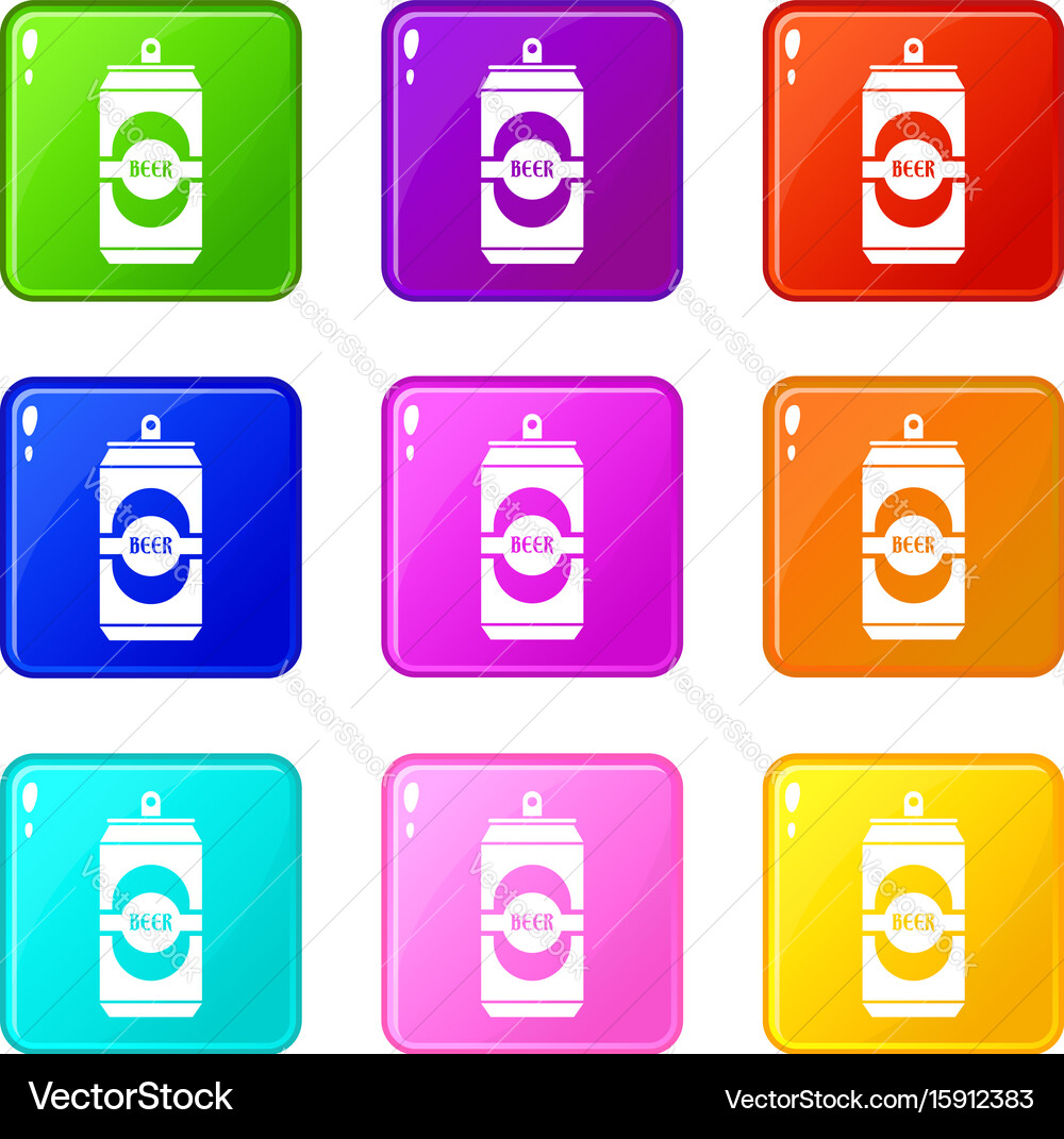 Aluminum can icons 9 set Royalty Free Vector Image