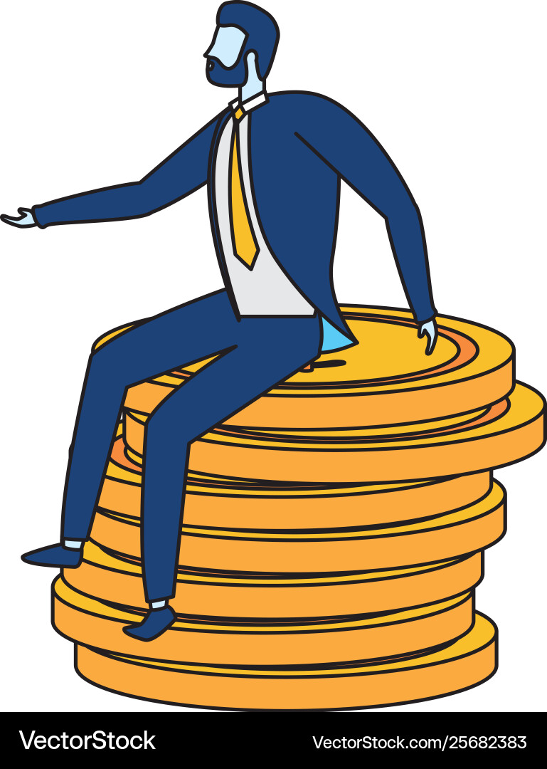 Businessman character coins Royalty Free Vector Image