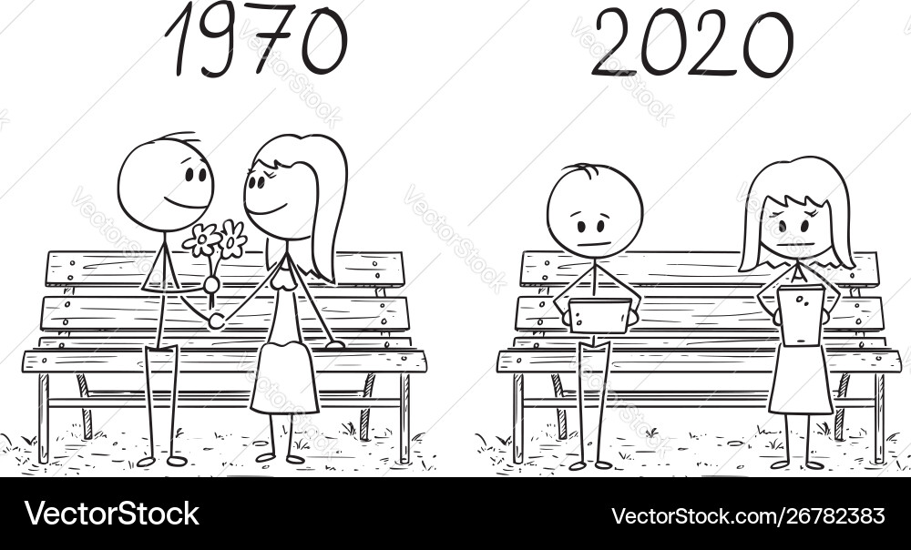 Cartoon comparison loving couple sitting Vector Image