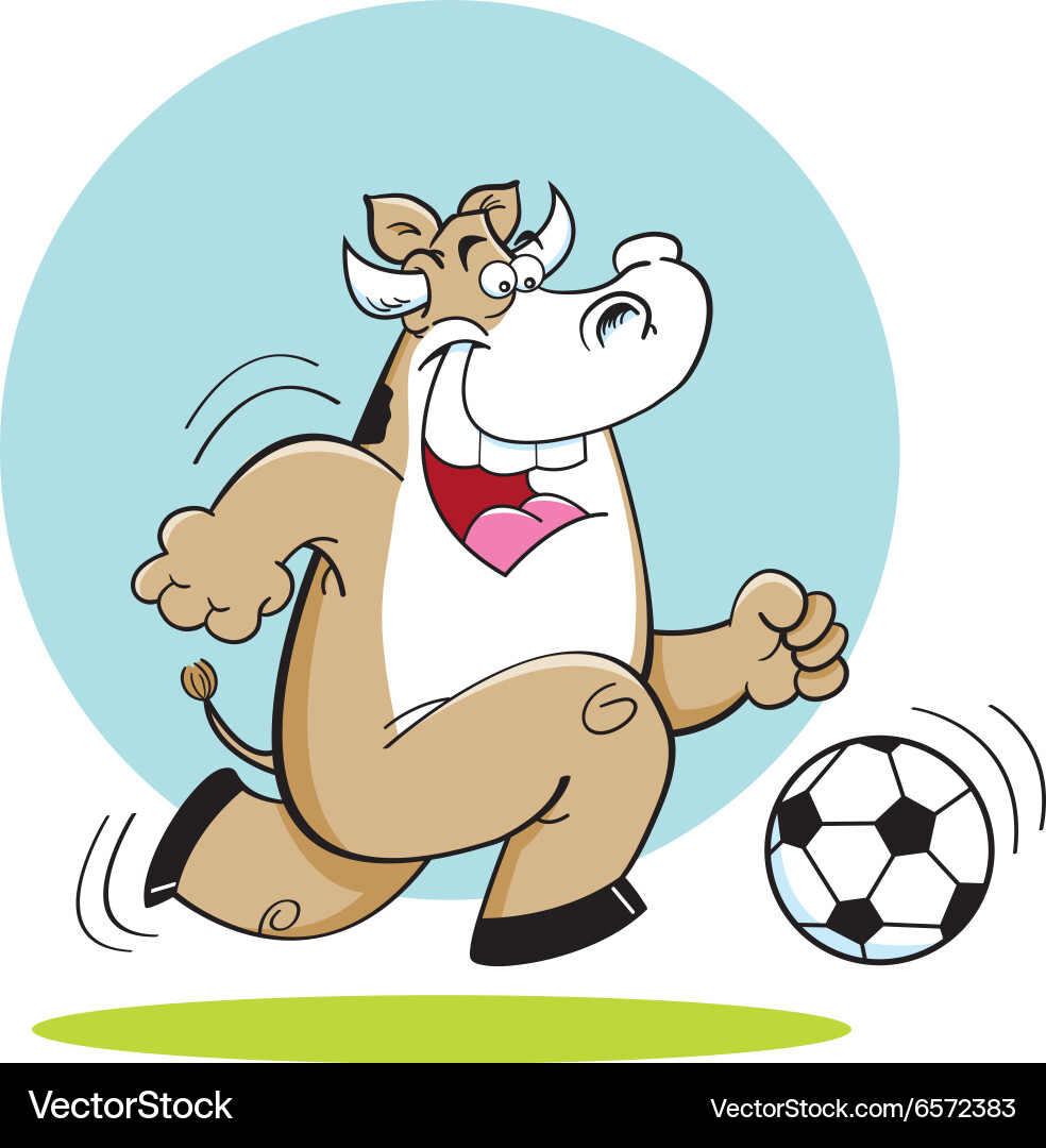 Cartoon cow playing soccer Royalty Free Vector Image