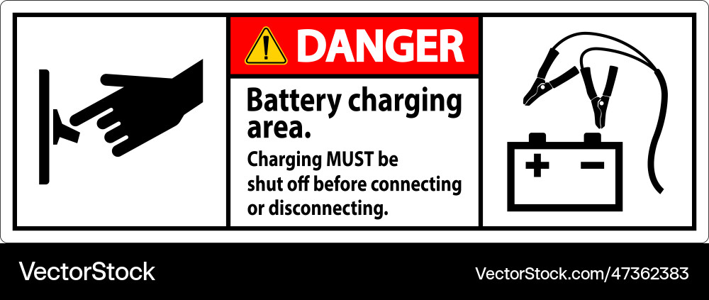 Danger sign battery charging area charging must Vector Image