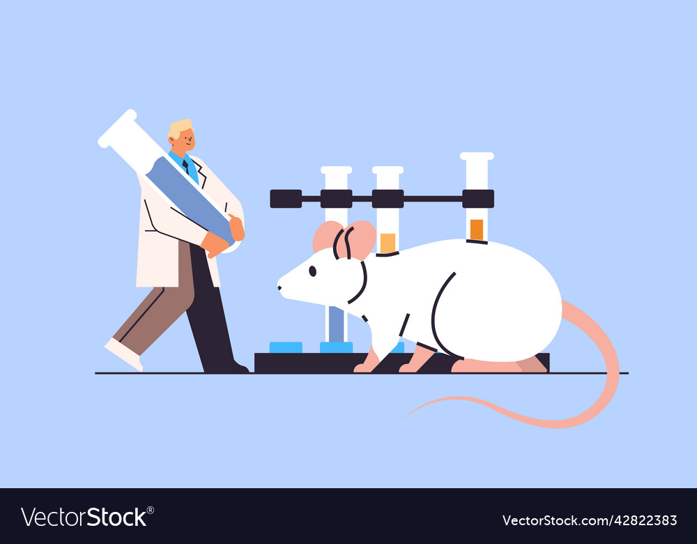 Scientist doing experiments in lab with animal Vector Image