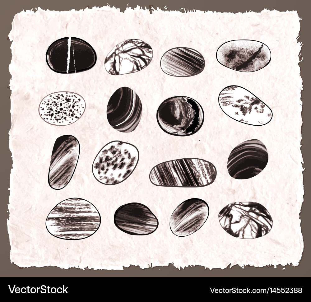 Collection textured pebble stones hand drawn Vector Image
