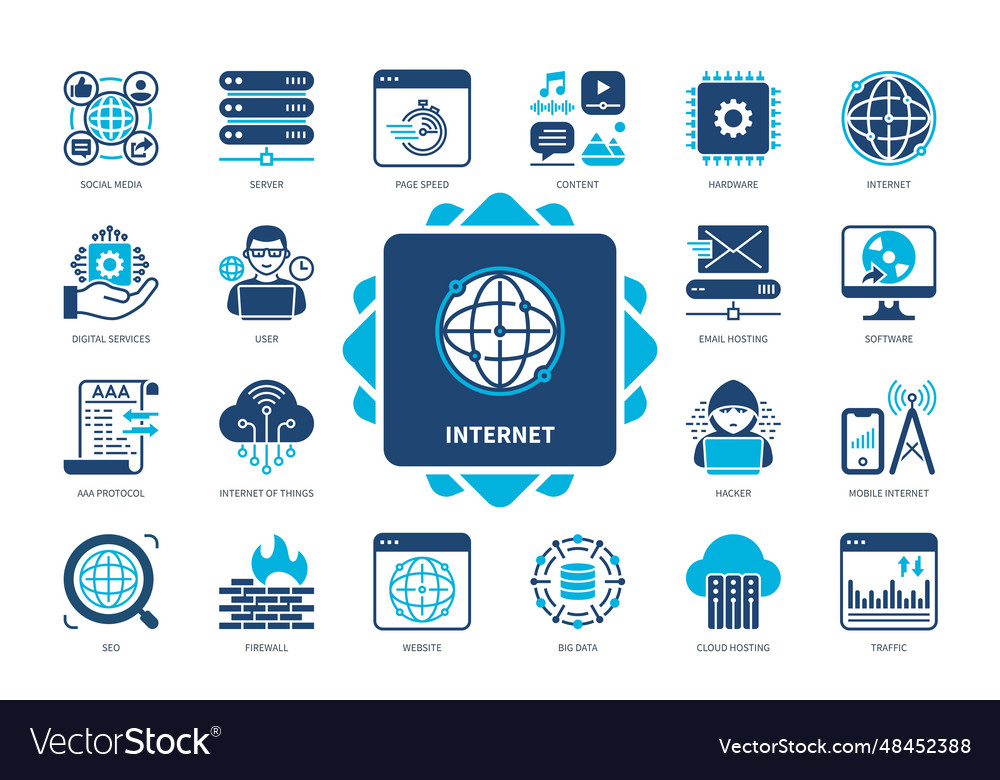 Internet solid icon set Royalty Free Vector Image