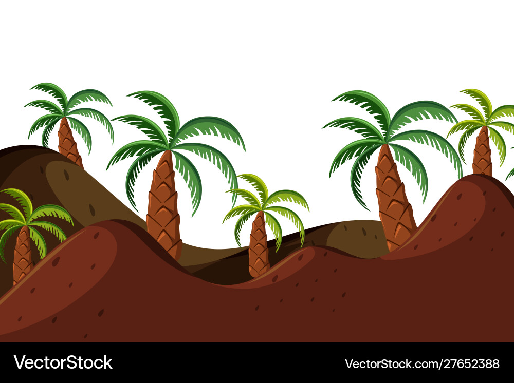 Landscape background with palm trees on hills Vector Image