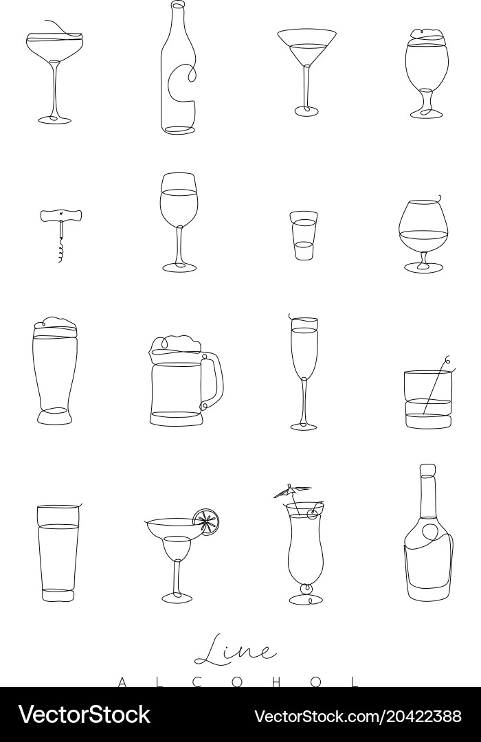 Pen line alcohol icons Royalty Free Vector Image