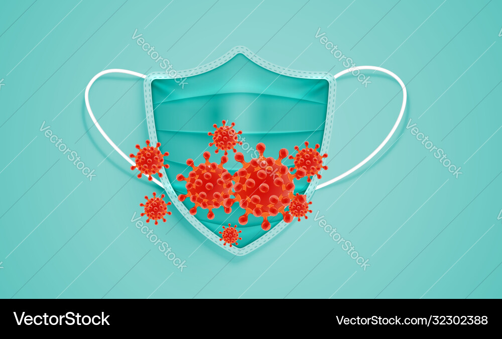 Realistic medical mask with coronavirus Royalty Free Vector