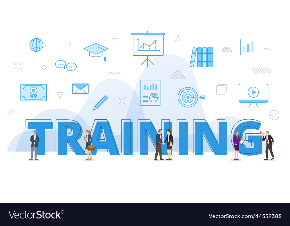 Training concept with big words and people Vector Image
