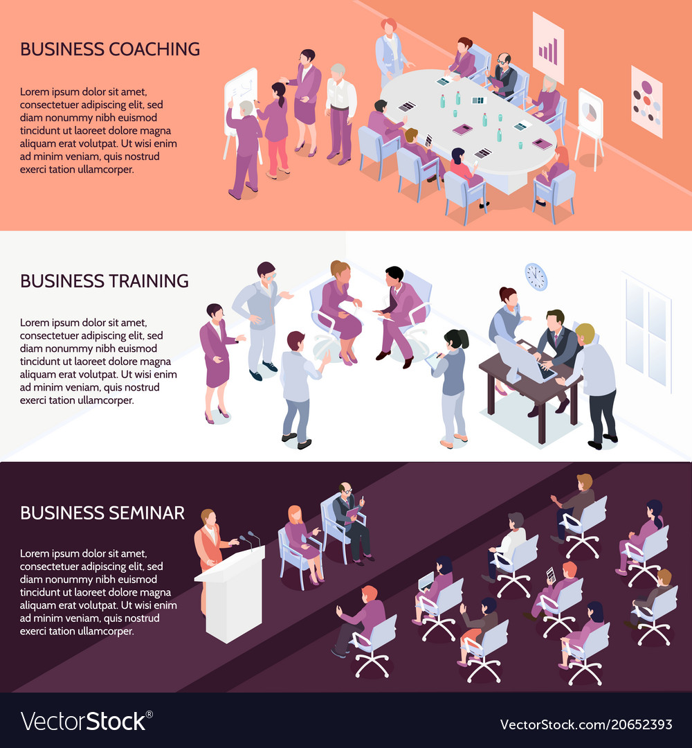Business training horizontal isometric banners Vector Image Business training horizontal isometric banners Vector Image