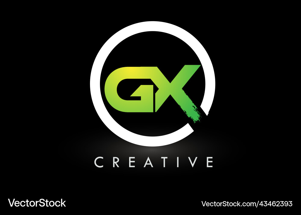 Gx green white brush letter logo design creative Vector Image