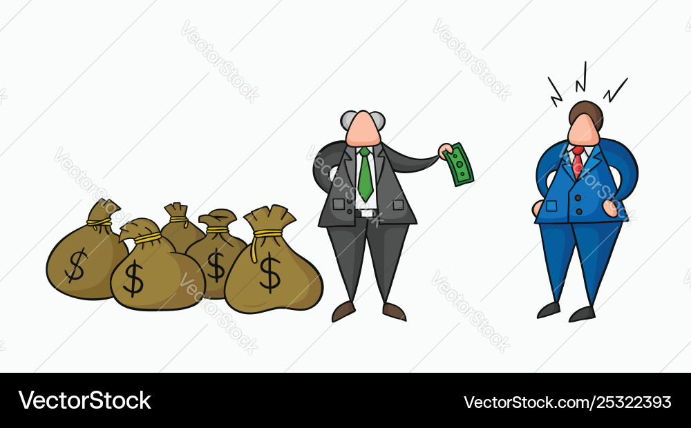 Hand-drawn boss has a lot money with sacks Vector Image