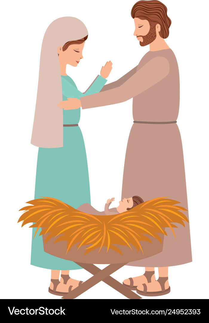 Holy family manger characters Royalty Free Vector Image