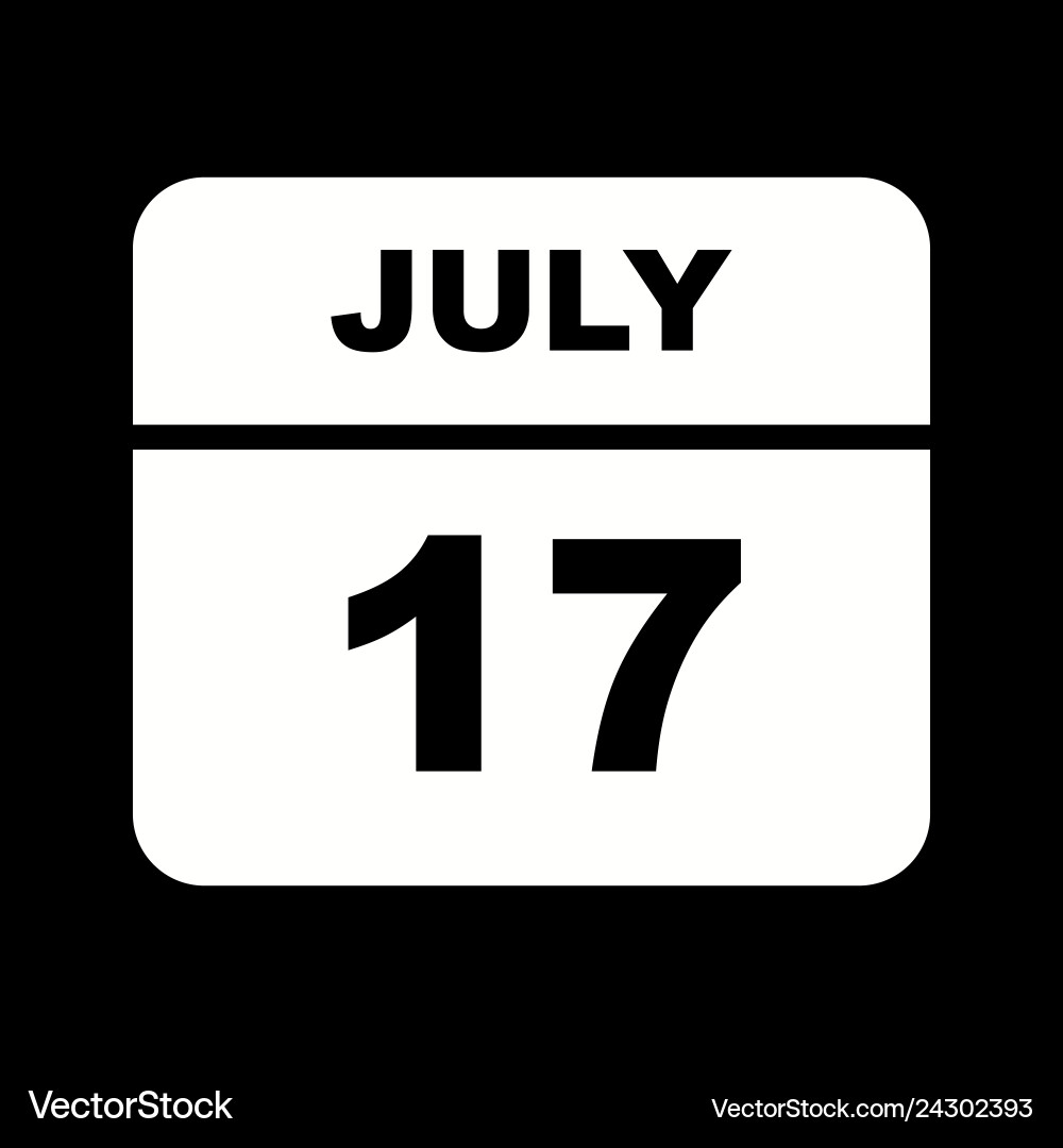 July 17th date on a single day calendar Royalty Free Vector