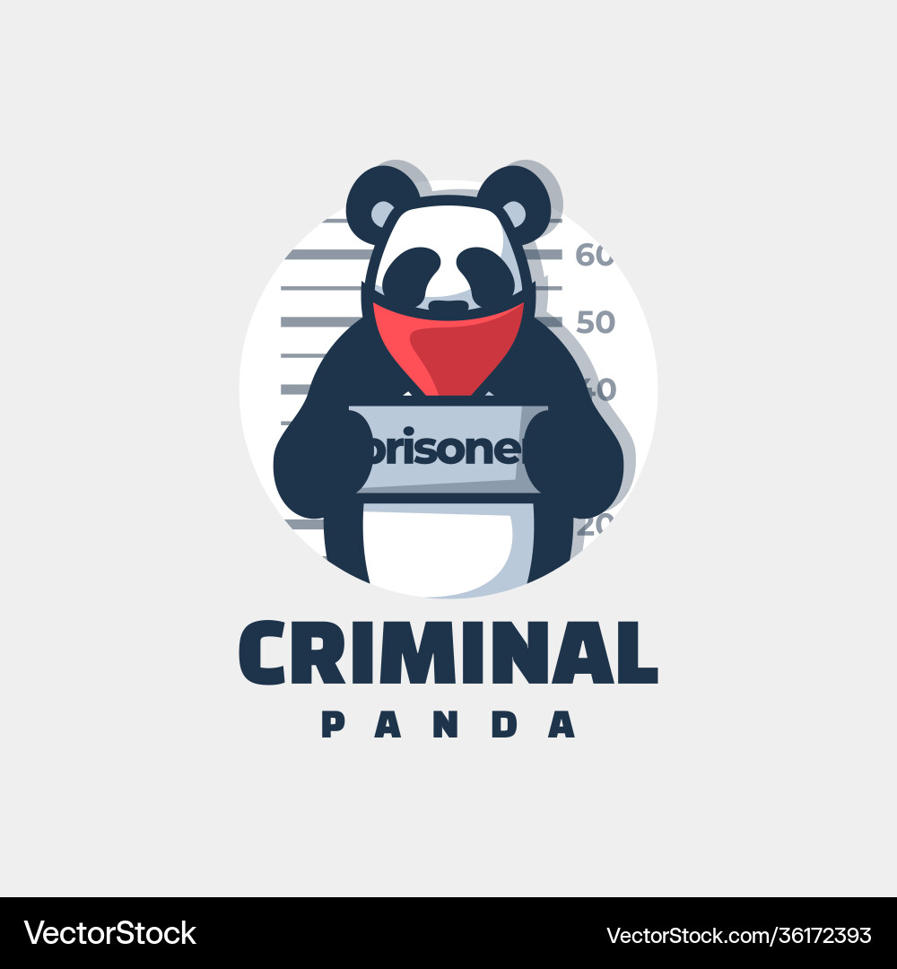 Logo criminal panda simple mascot style Royalty Free Vector