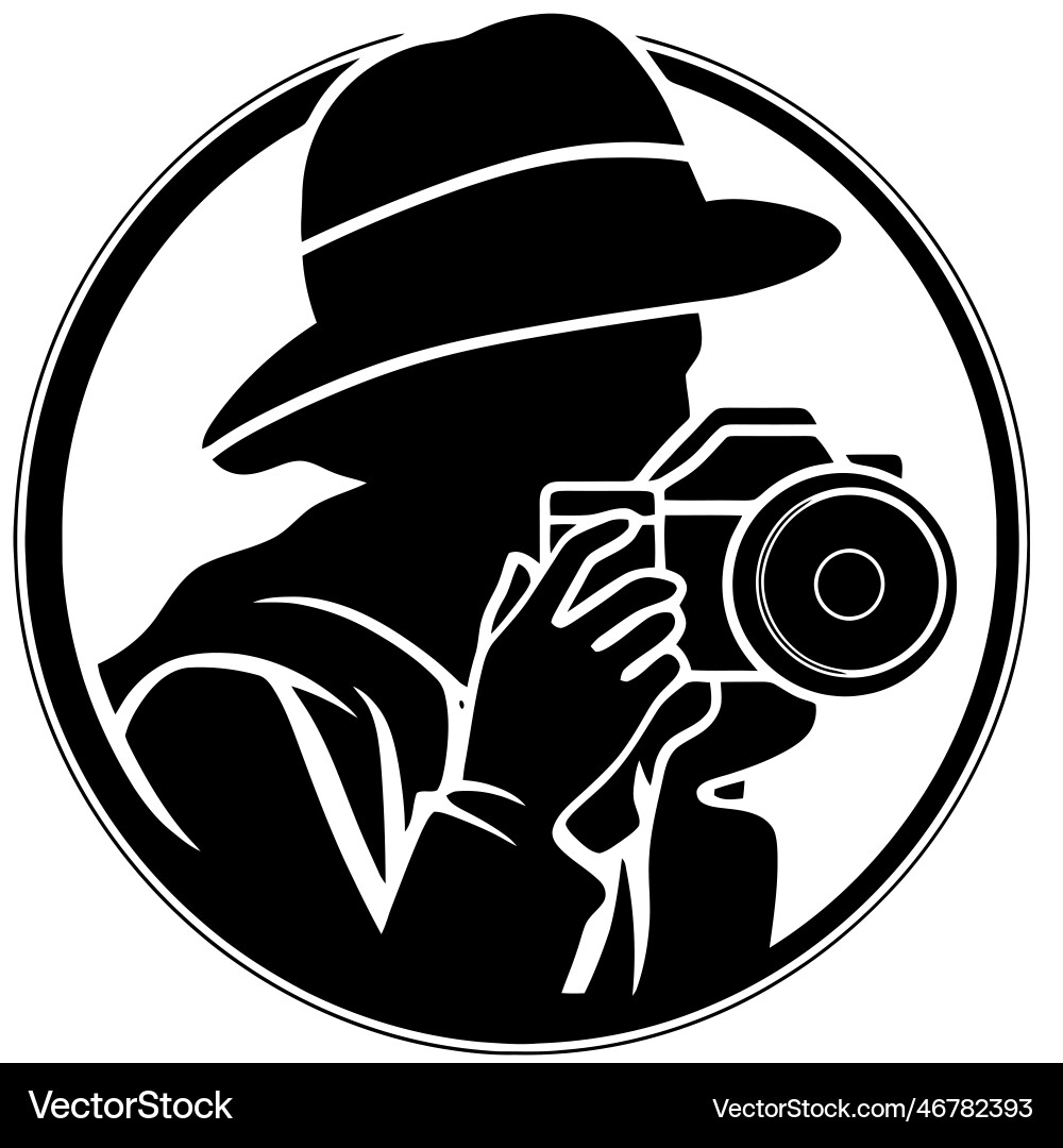 Logo man with hat and photo camera Royalty Free Vector Image
