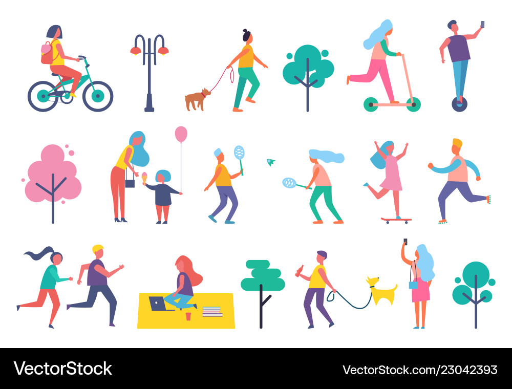 Park people isolated icons set Royalty Free Vector Image
