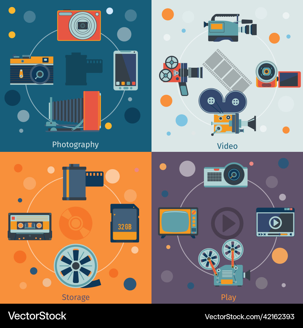 Photo video icons flat Royalty Free Vector Image