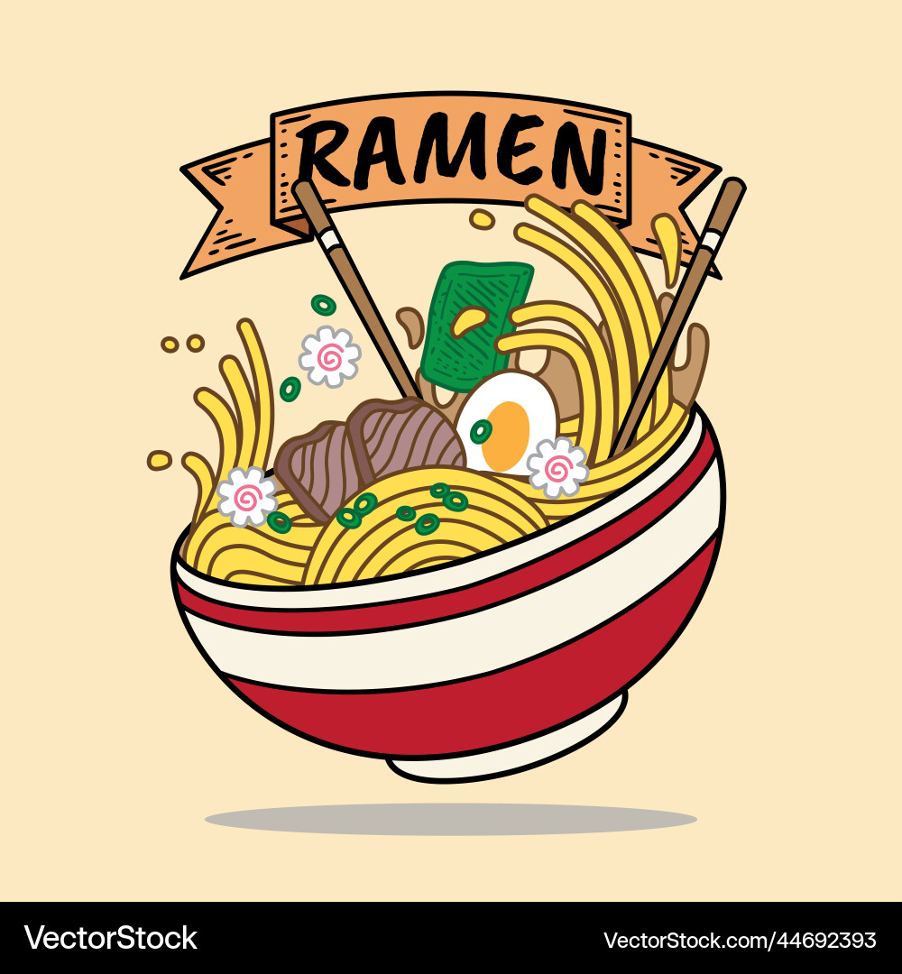 Ramen noodles on bowl Royalty Free Vector Image