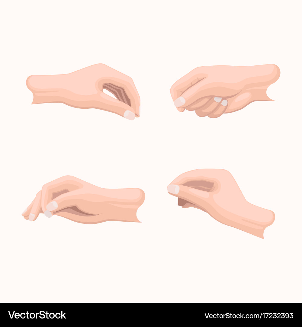 Realistic hand set with fingers positions on white