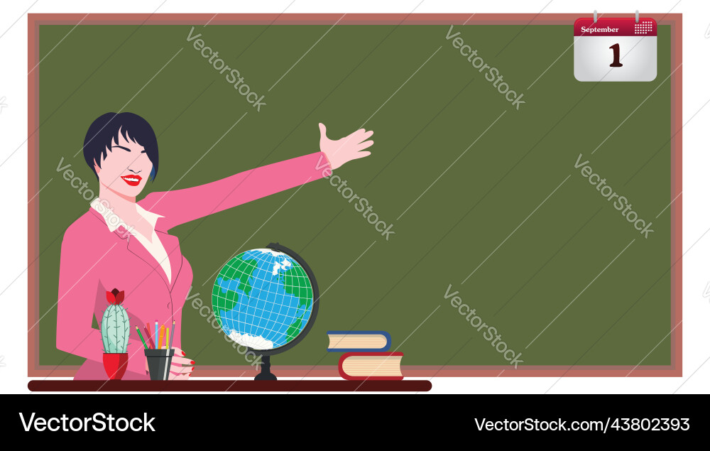 Teacher in pink suit and chalkboard Royalty Free Vector