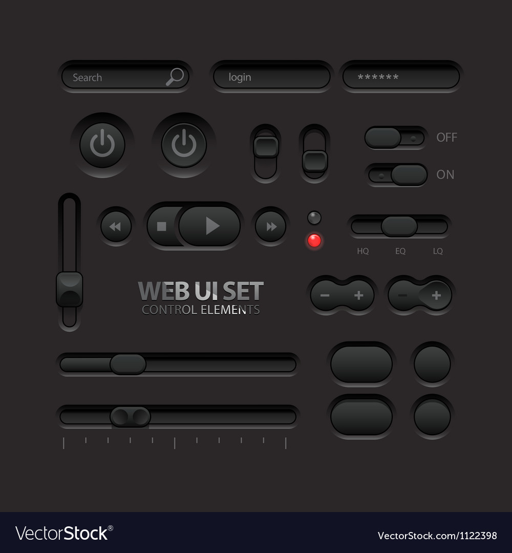 Dark Web UI Elements Buttons Switches bars Vector Image