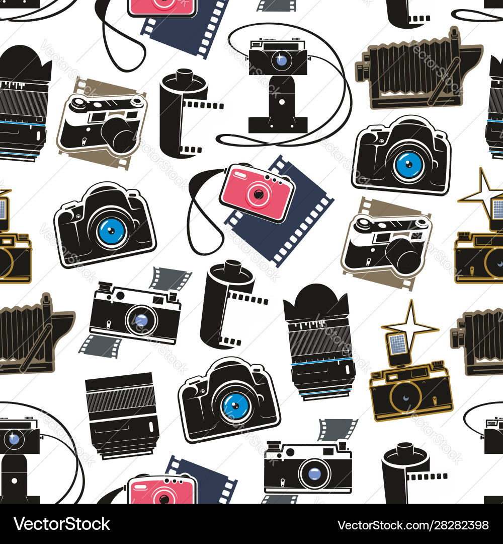 Digital and retro photo cameras seamless pattern Vector Image