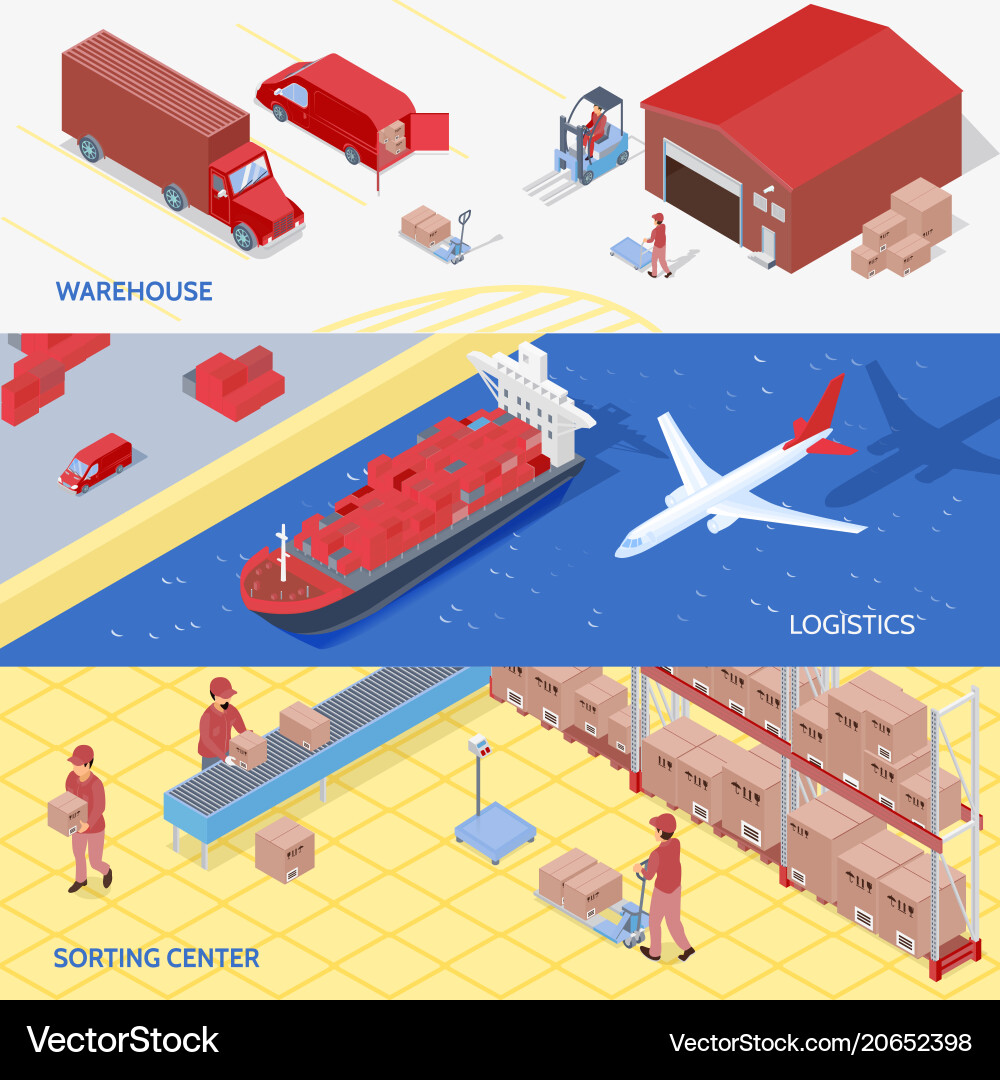 Logistics services isometric banners Royalty Free Vector