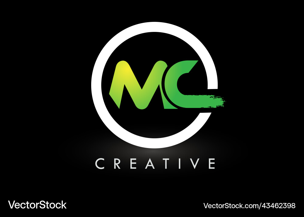 Mc green white brush letter logo design creative Vector Image