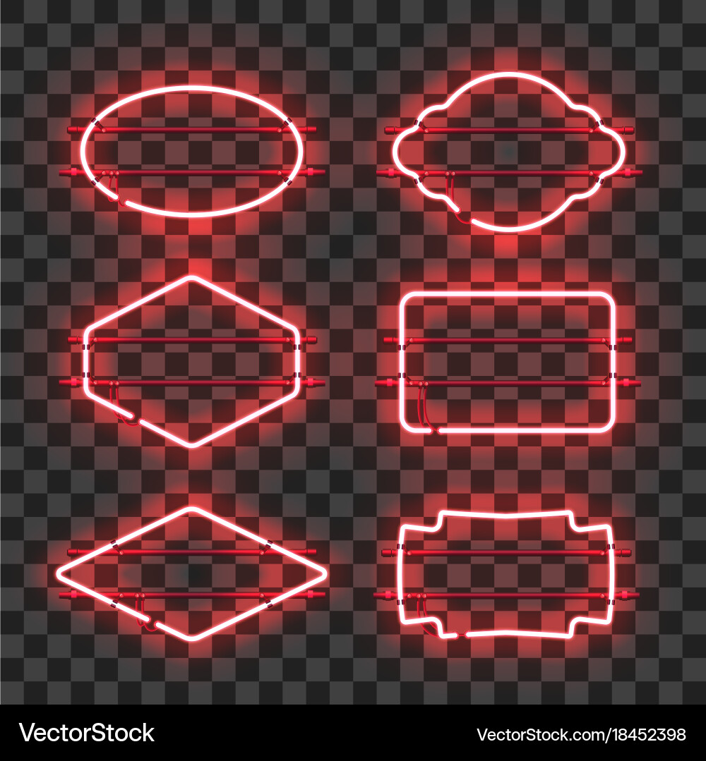 Set of realistic glowing red neon frames Vector Image