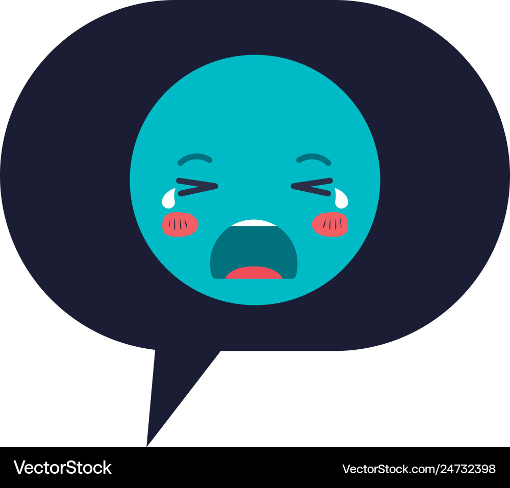 Speech bubble with crying emoji kawaii character Vector Image