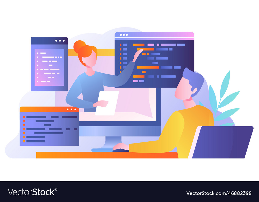 Student learning to write code Royalty Free Vector Image