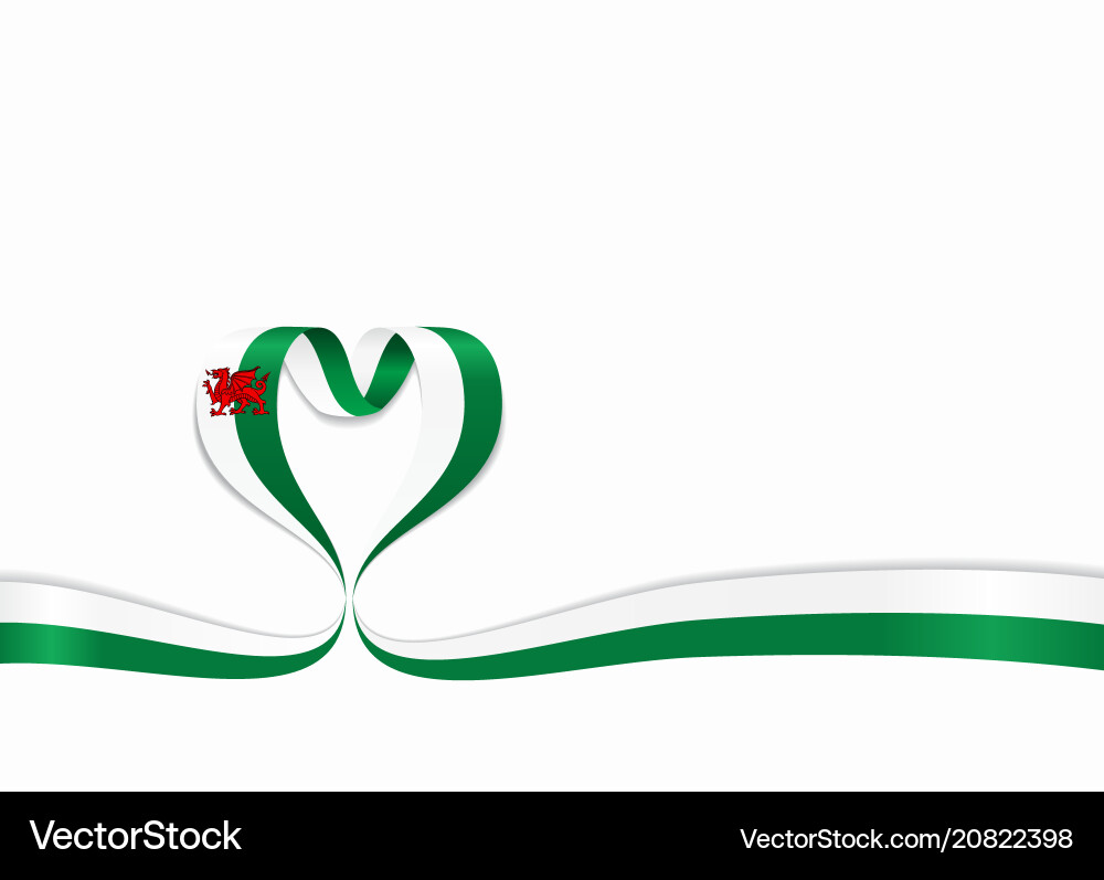 Welsh flag heart-shaped ribbon Royalty Free Vector Image
