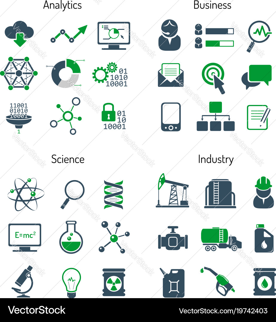 Business analytics science and industry icons set Vector Image
