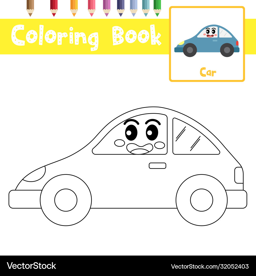 Coloring page car cartoon character side view Vector Image