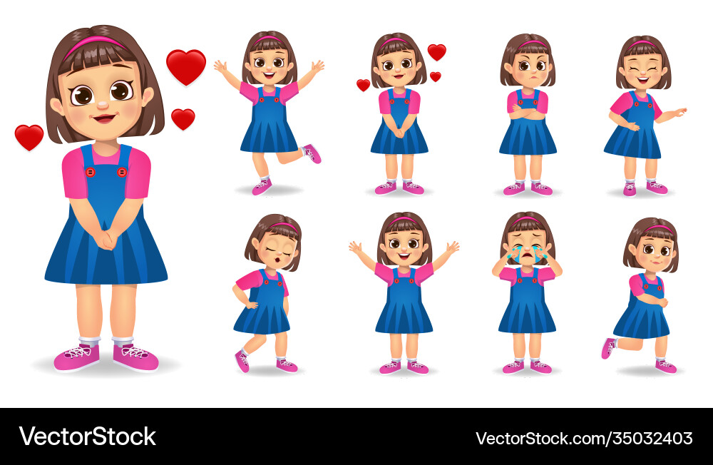 Cute girl character set Royalty Free Vector Image