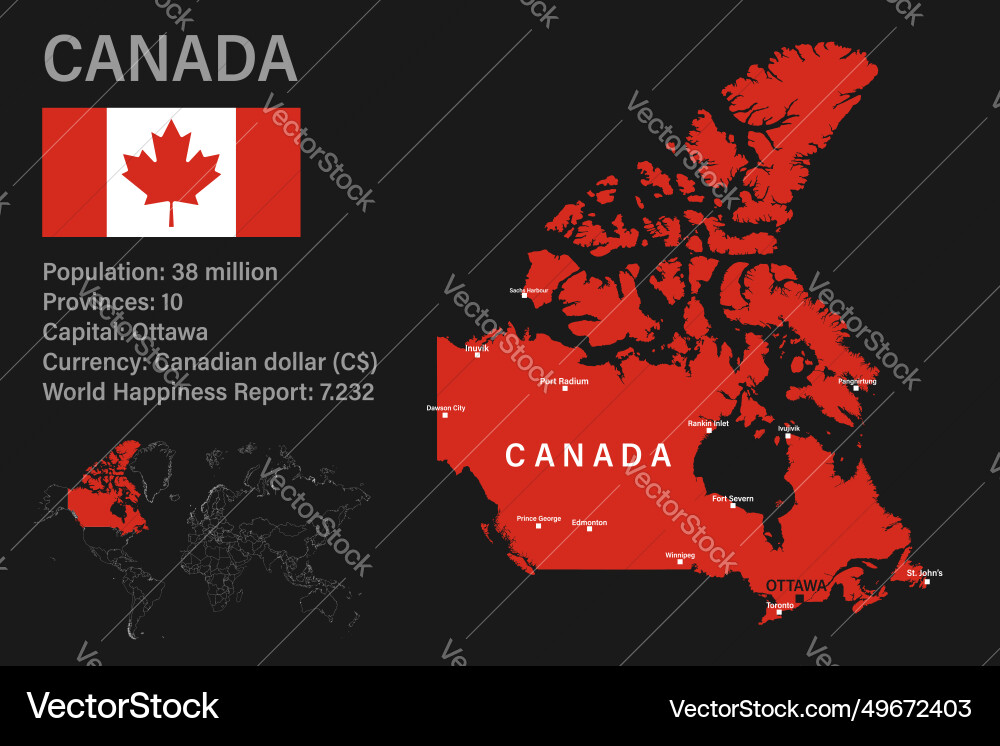 Highly detailed canada map with flag capital Vector Image
