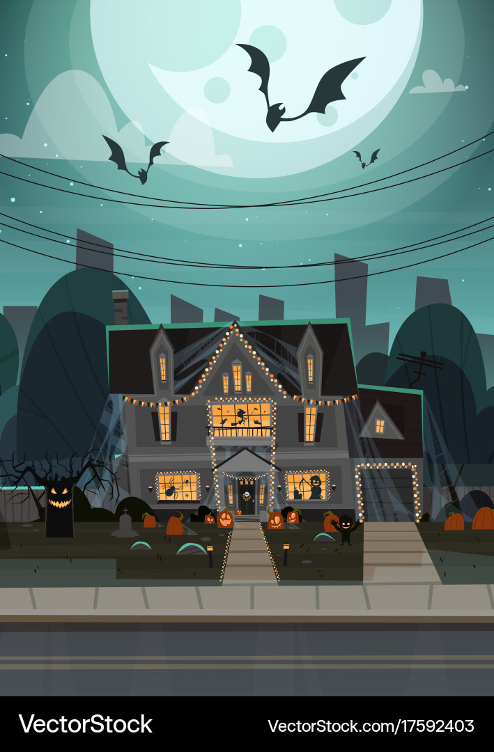 House decorated for halloween home building front Vector Image